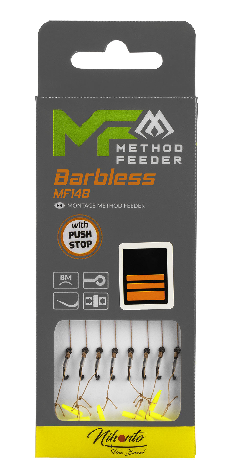 Mikado PRZYPON MF - MF14 Z PUSH STOPEM - hak bez zadziora nr 12 / plecionka: 0.12mm/10cm - op ...